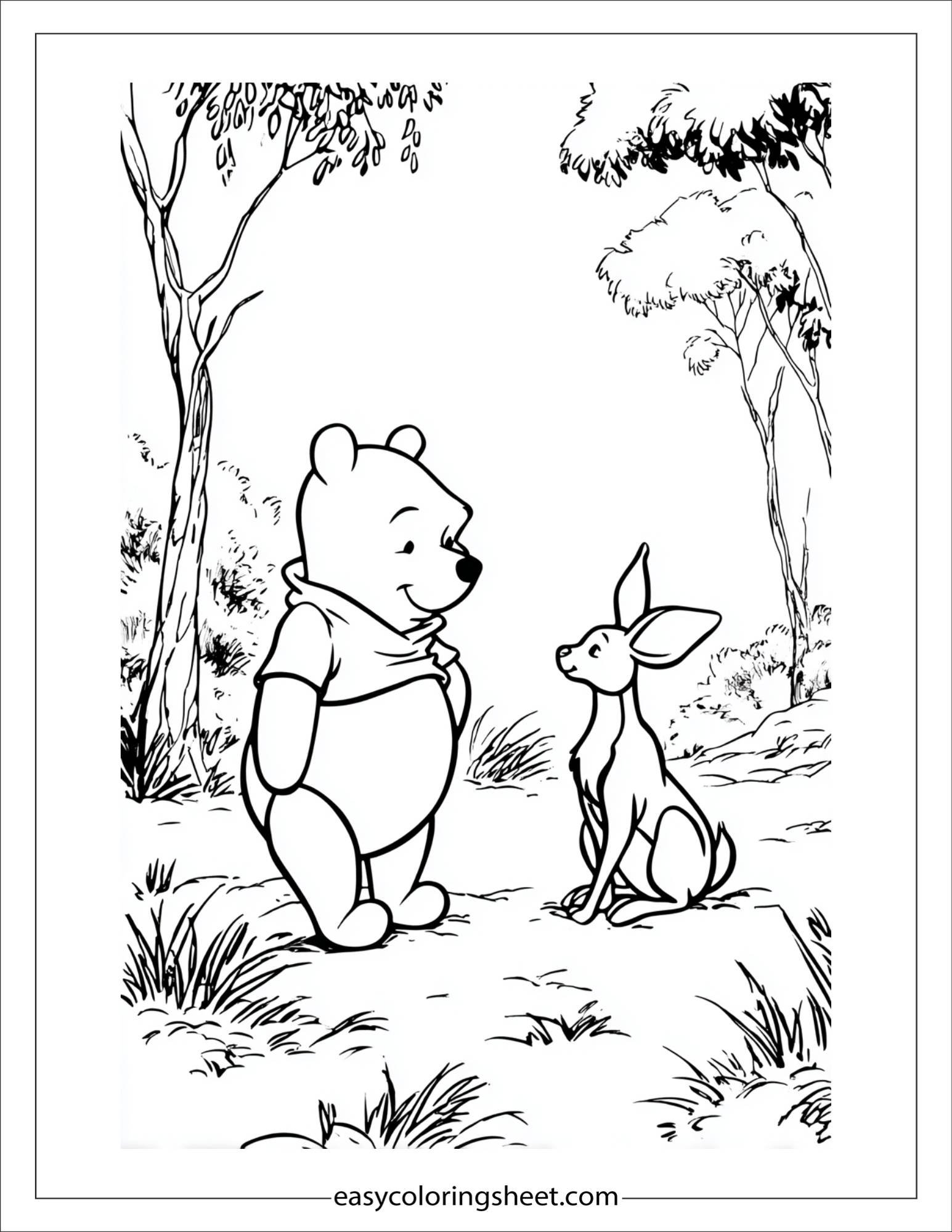 Winnie the Pooh playing with Roo - easycoloringsheet